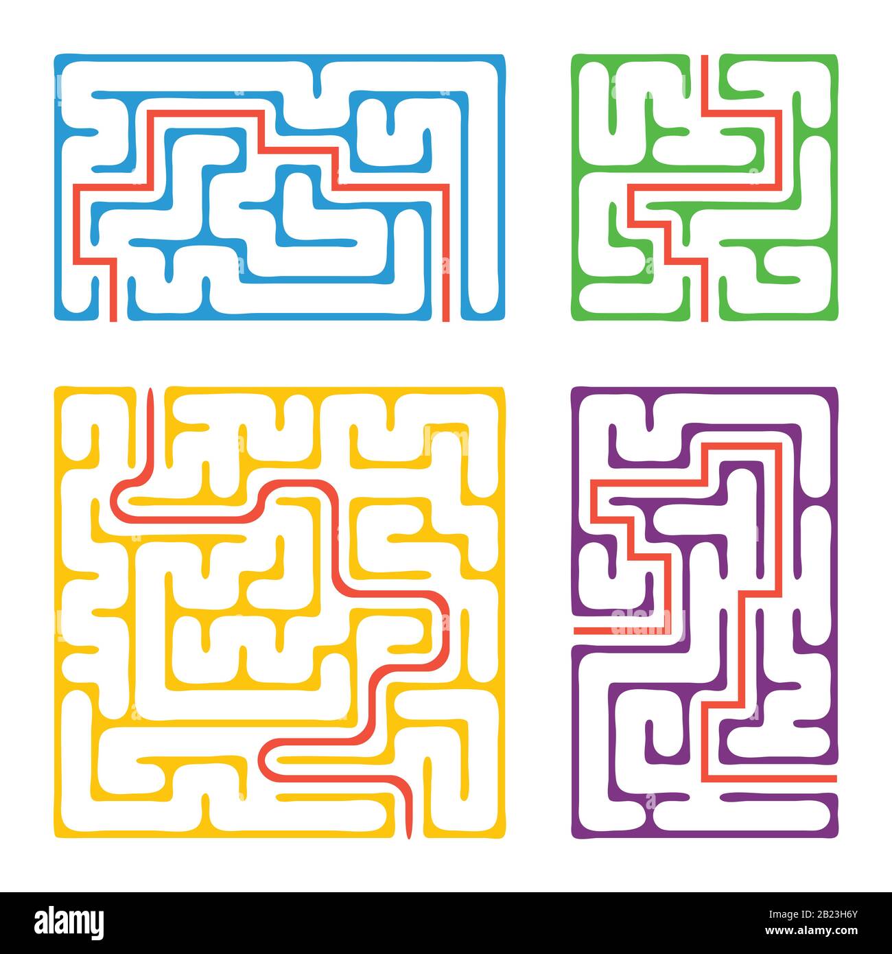 A set of colored square and rectangular labyrinths with entrance and ...