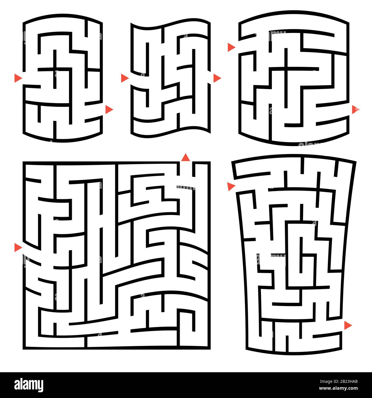 A set of square and rectangular labyrinths with entrance and exit. Simple flat vector ...