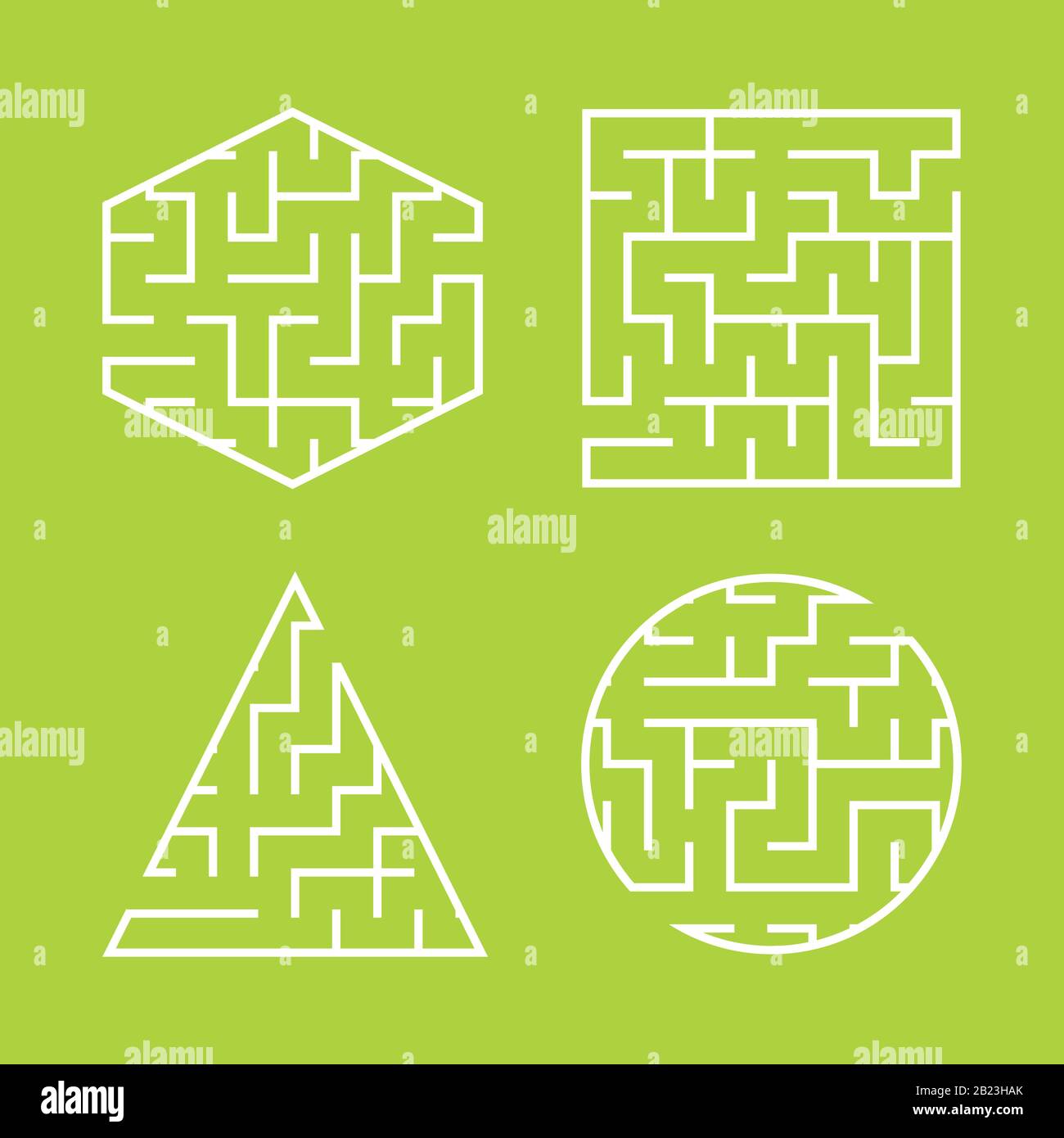A set of labyrinths for children. A square, a circle, a hexagon, a ...