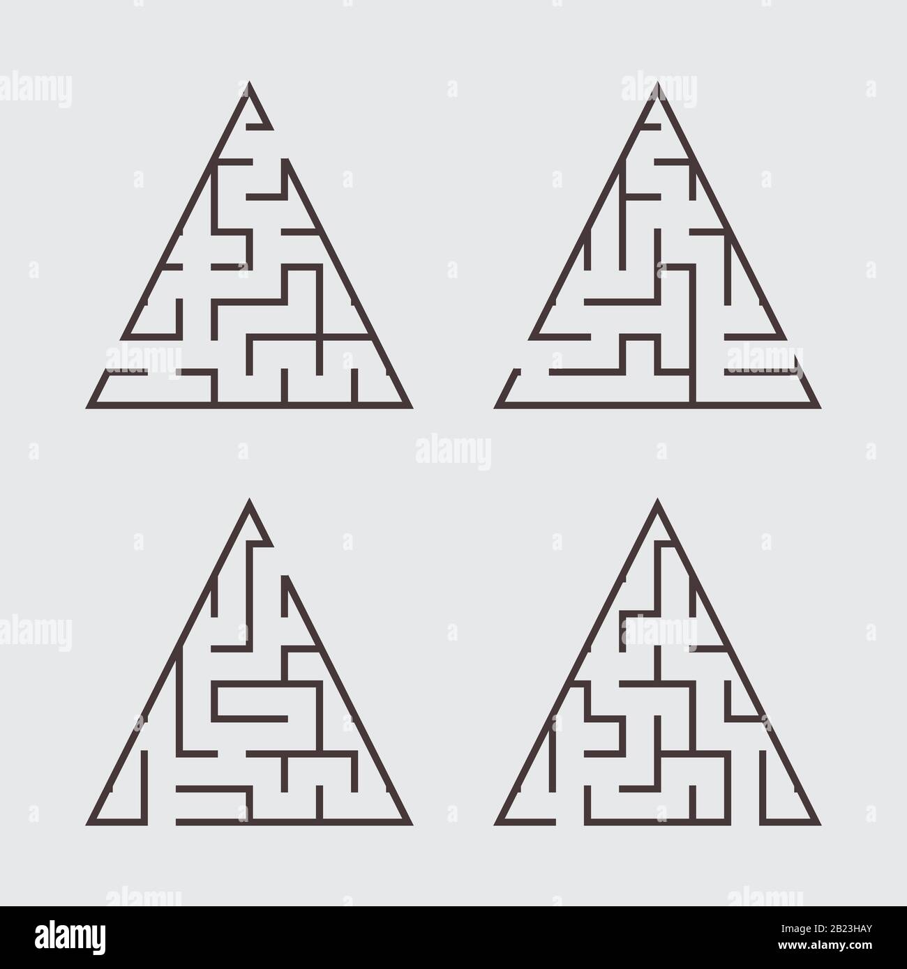 A set of triangular labyrinths for children. A simple flat vector ...