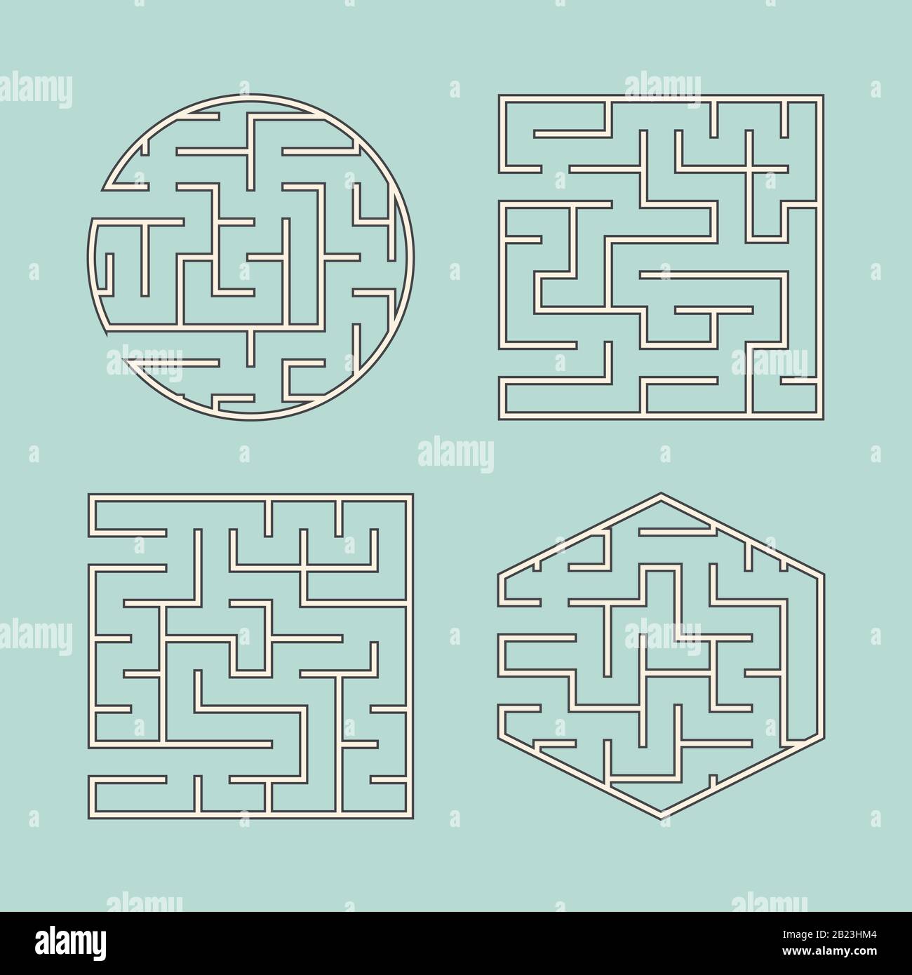 A set of labyrinths for children. A square, a circle, a hexagon. A ...