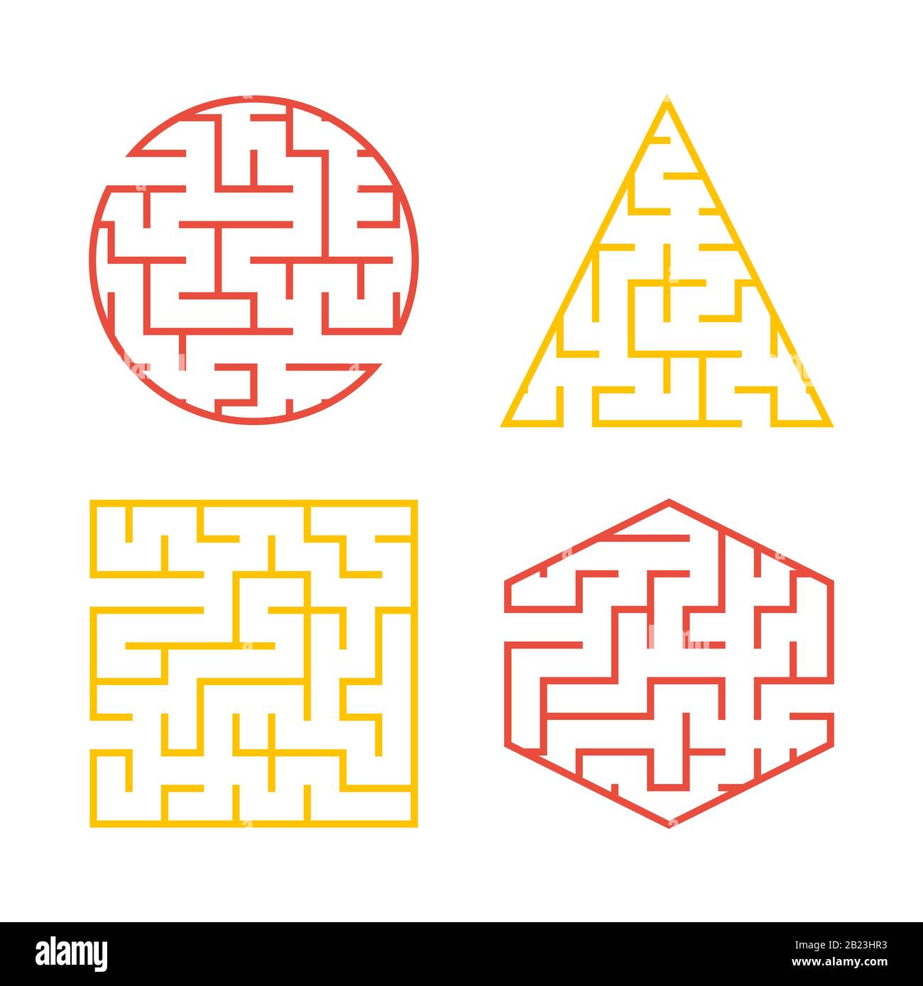 A set of colored labyrinths for children. A square, a circle, a hexagon ...