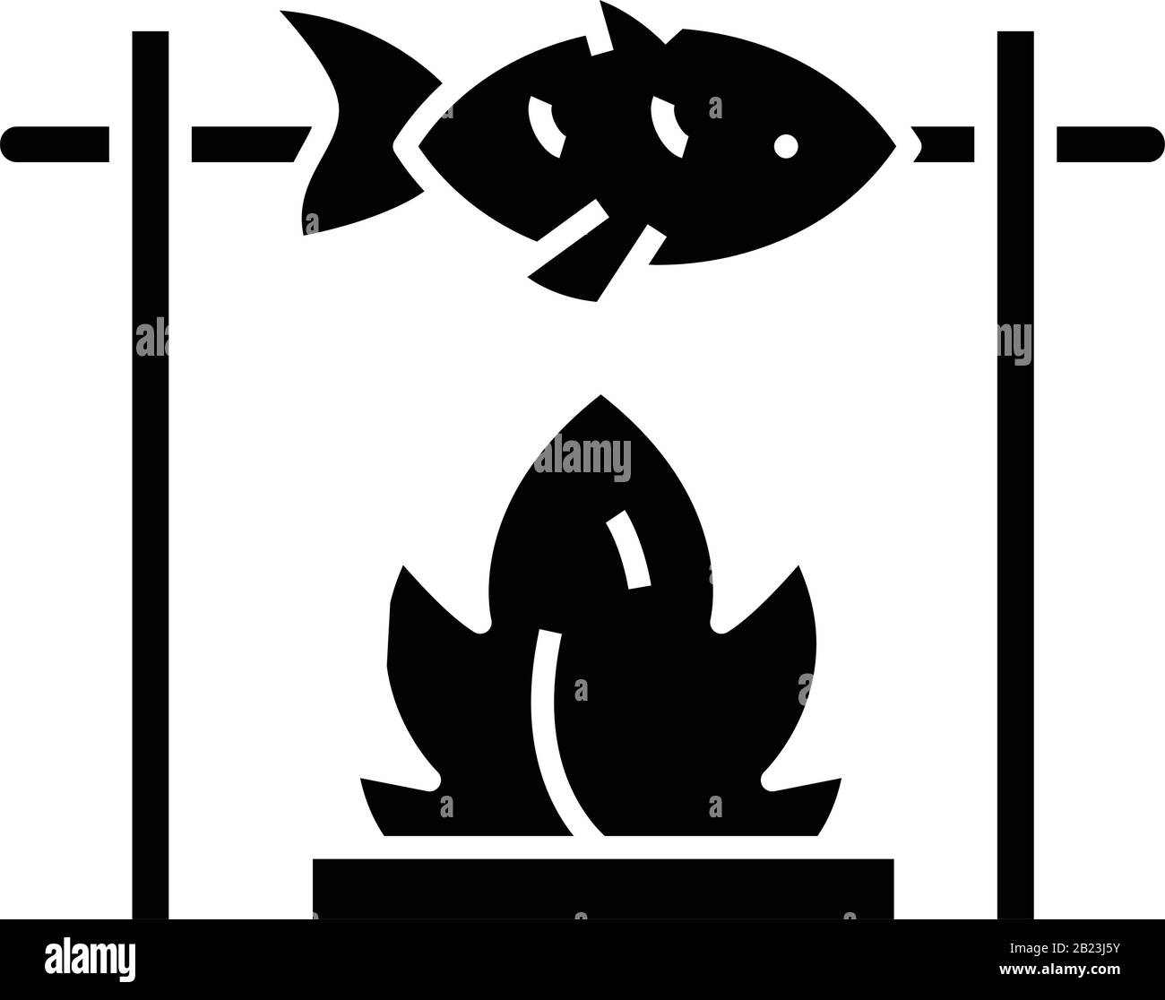 Fish on a spit black icon, concept illustration, vector flat symbol ...
