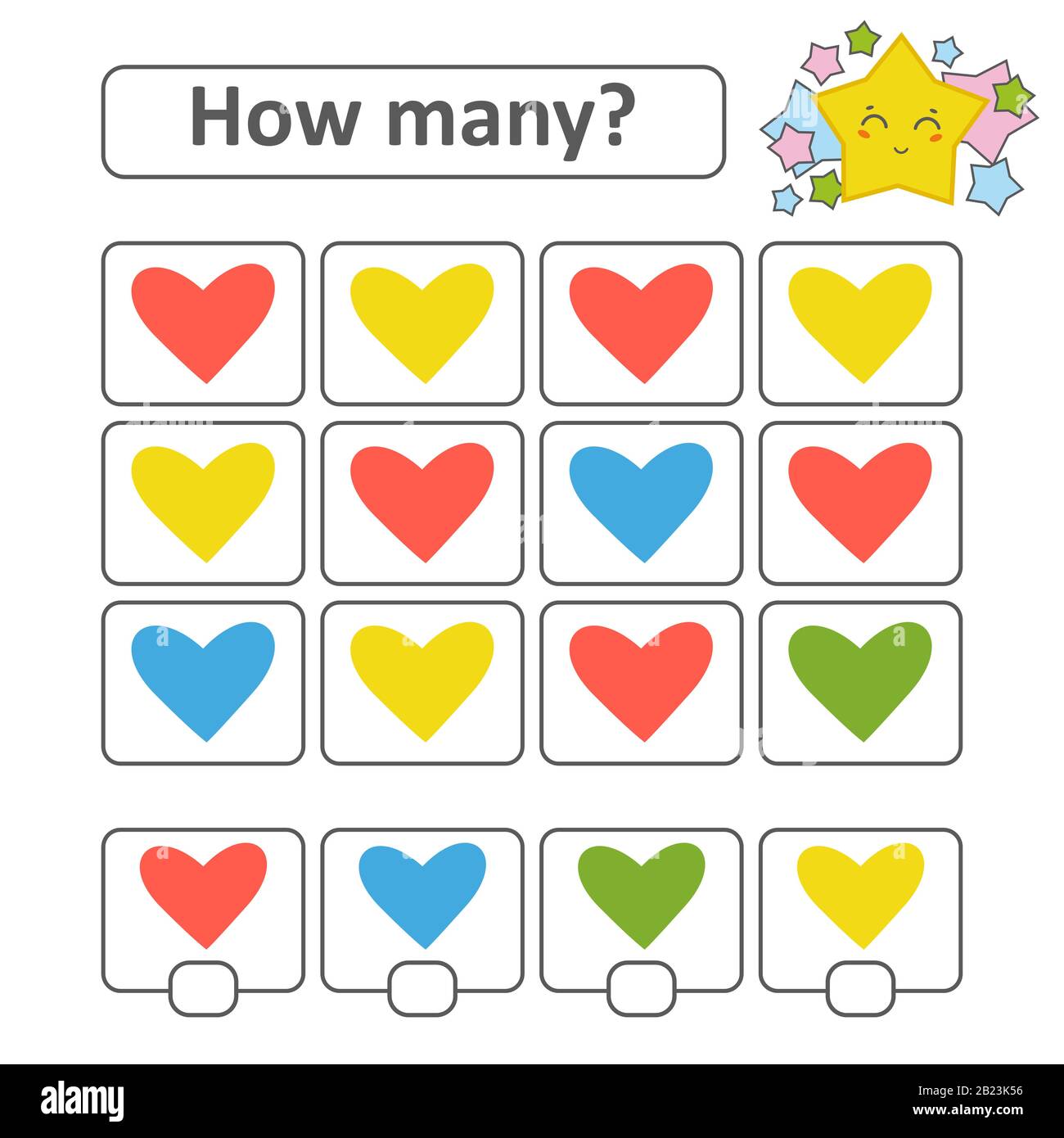 Counting game for preschool children. Count as many hearts in the ...