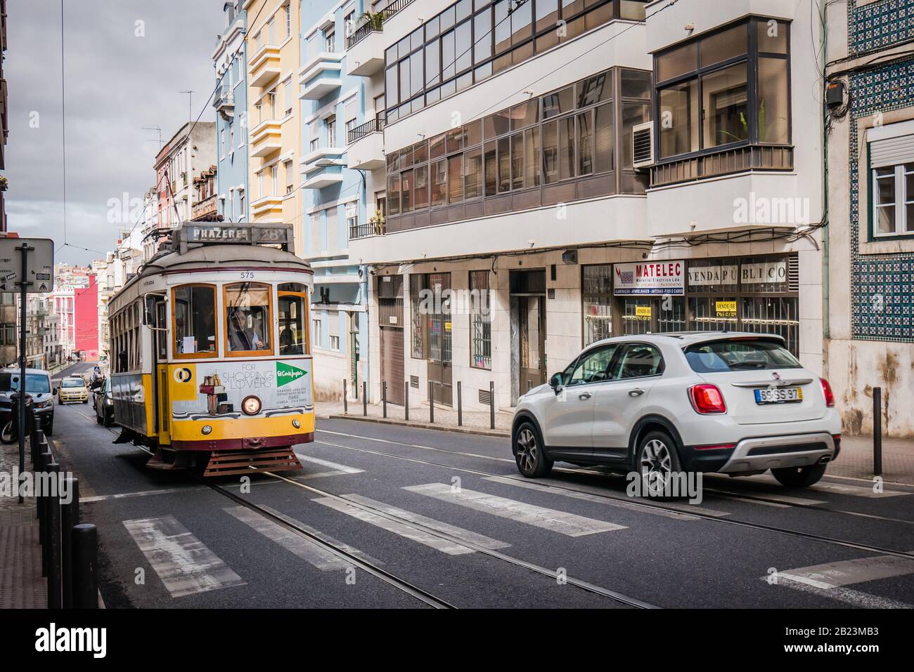 yellow tram 28 on the road in lisbon portugal Stock Photo - Alamy