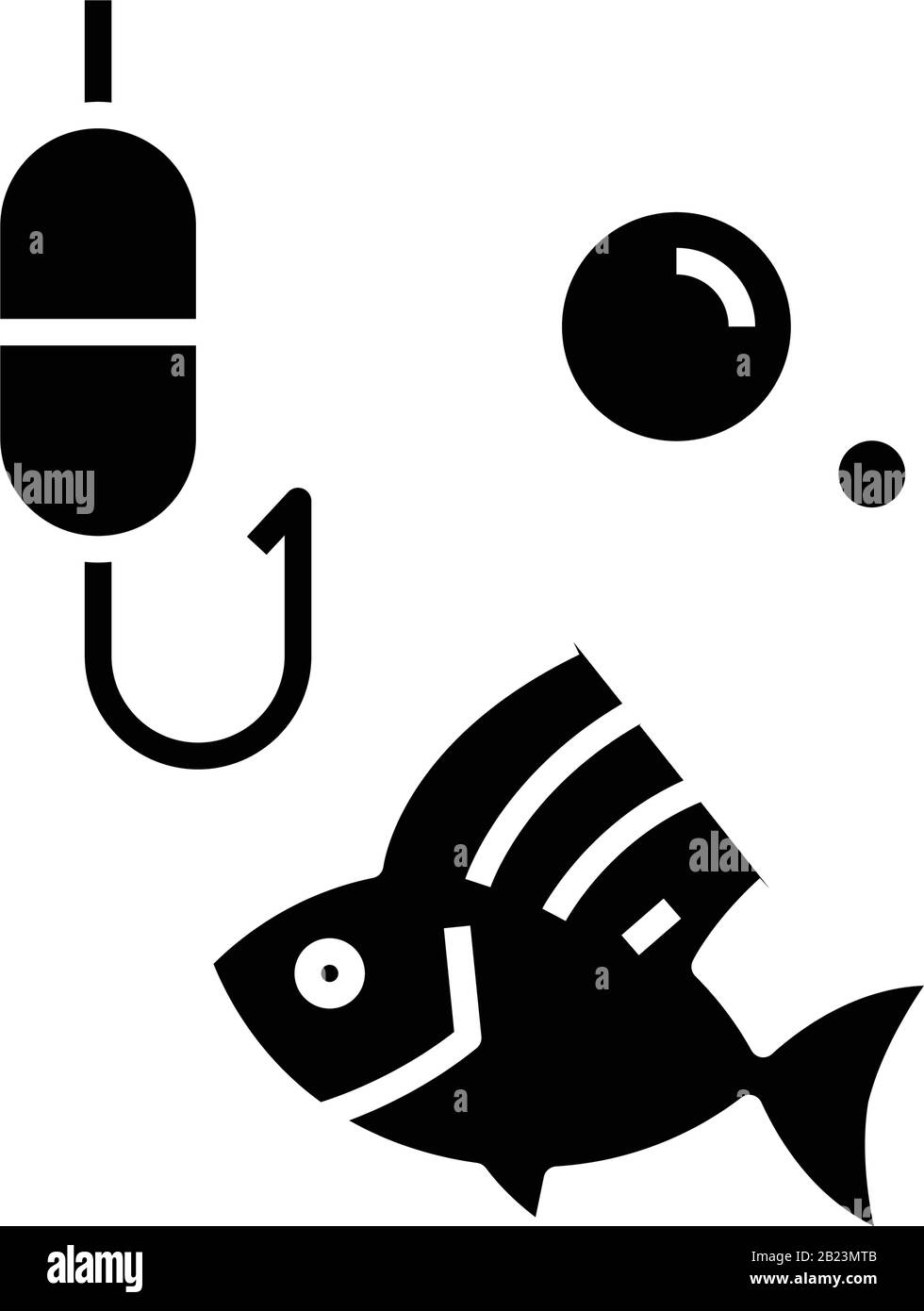Fishing time black icon, concept illustration, vector flat symbol ...