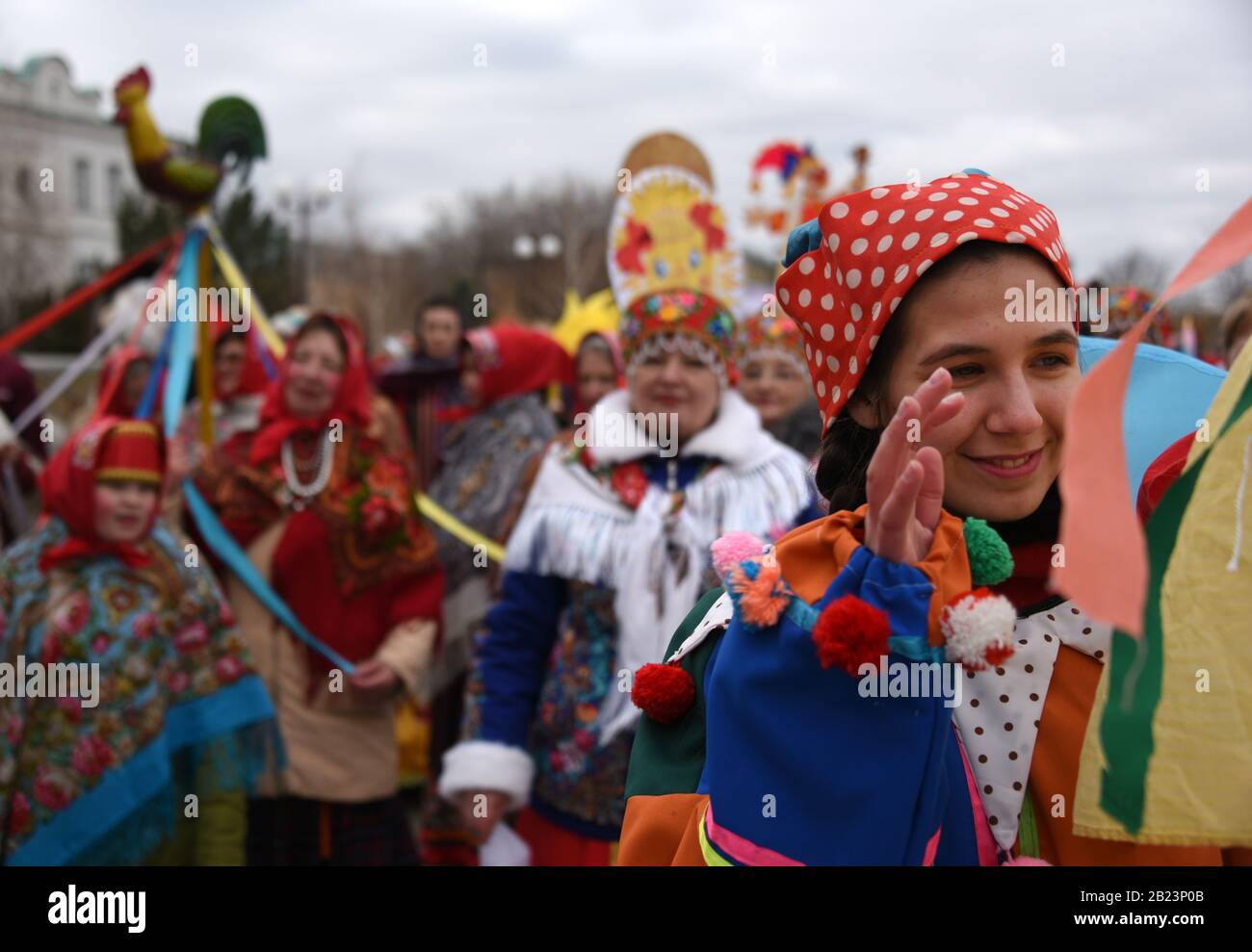 Maslenitsa or pancake week celebrations in Astrakhan, Russia Stock ...