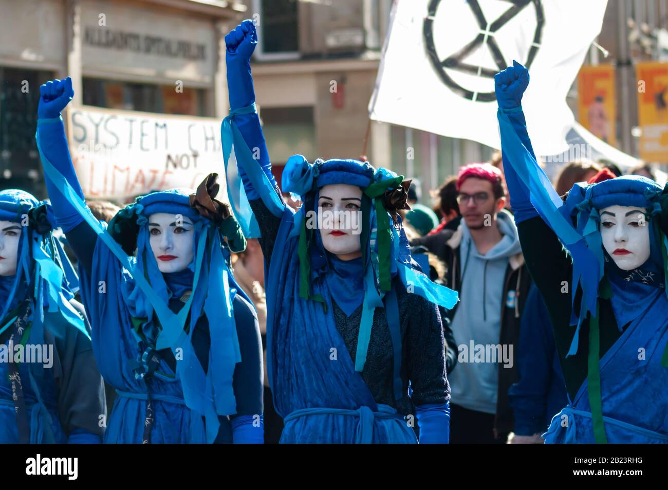 Glasgow, Scotland, UK. 29th February, 2020. The Blue Rebels leading the ...