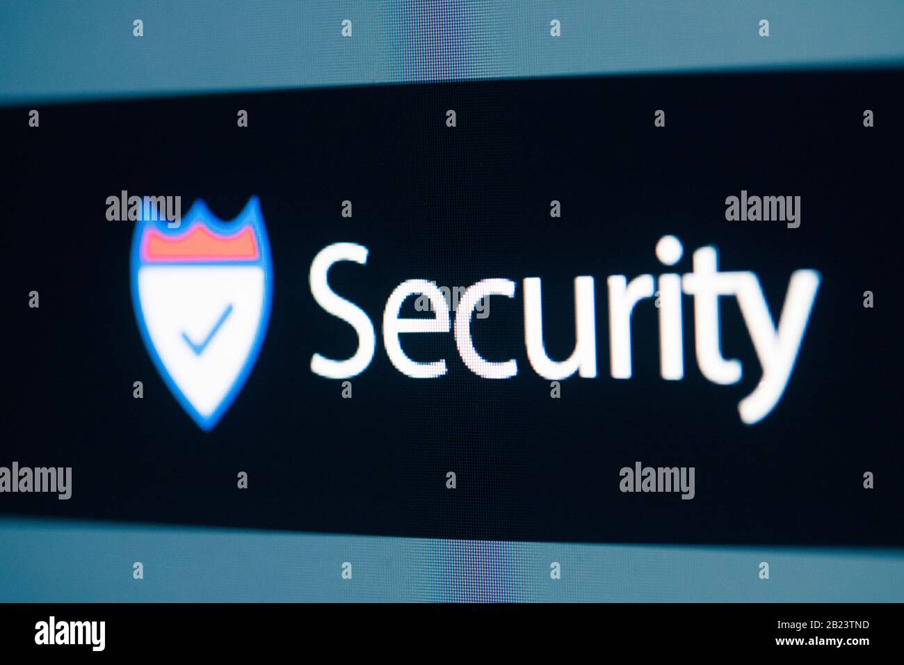 Close up of security symbol on a computer screen. Anti-virus software ...