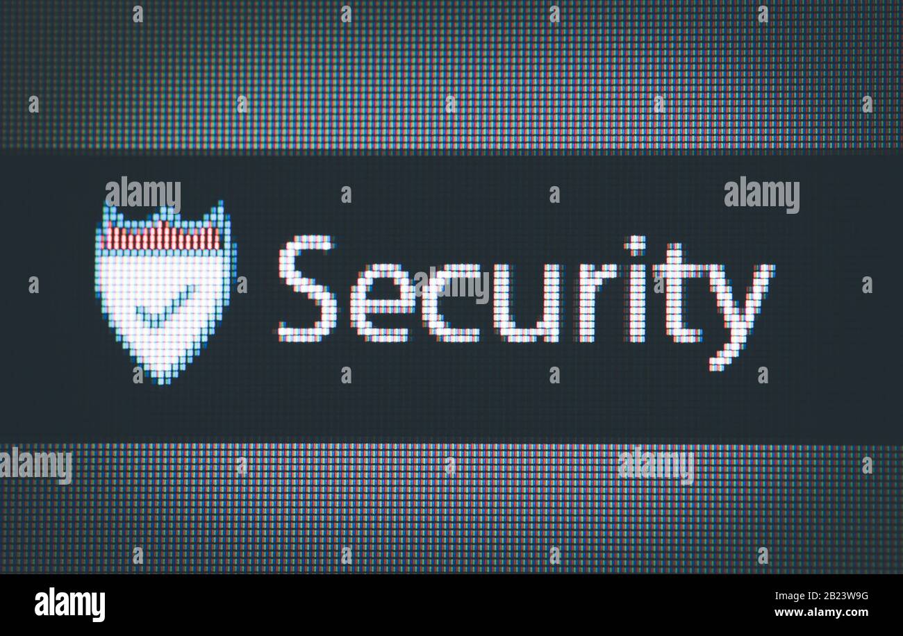 Close up of security symbol on a computer screen. Anti-virus software ...