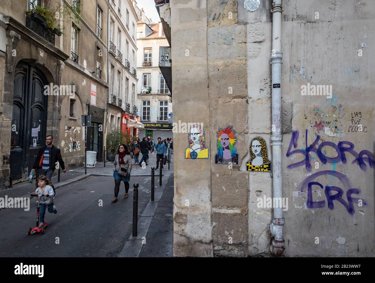 Paris, France - 30th September, 2019: walking through the arty back ...