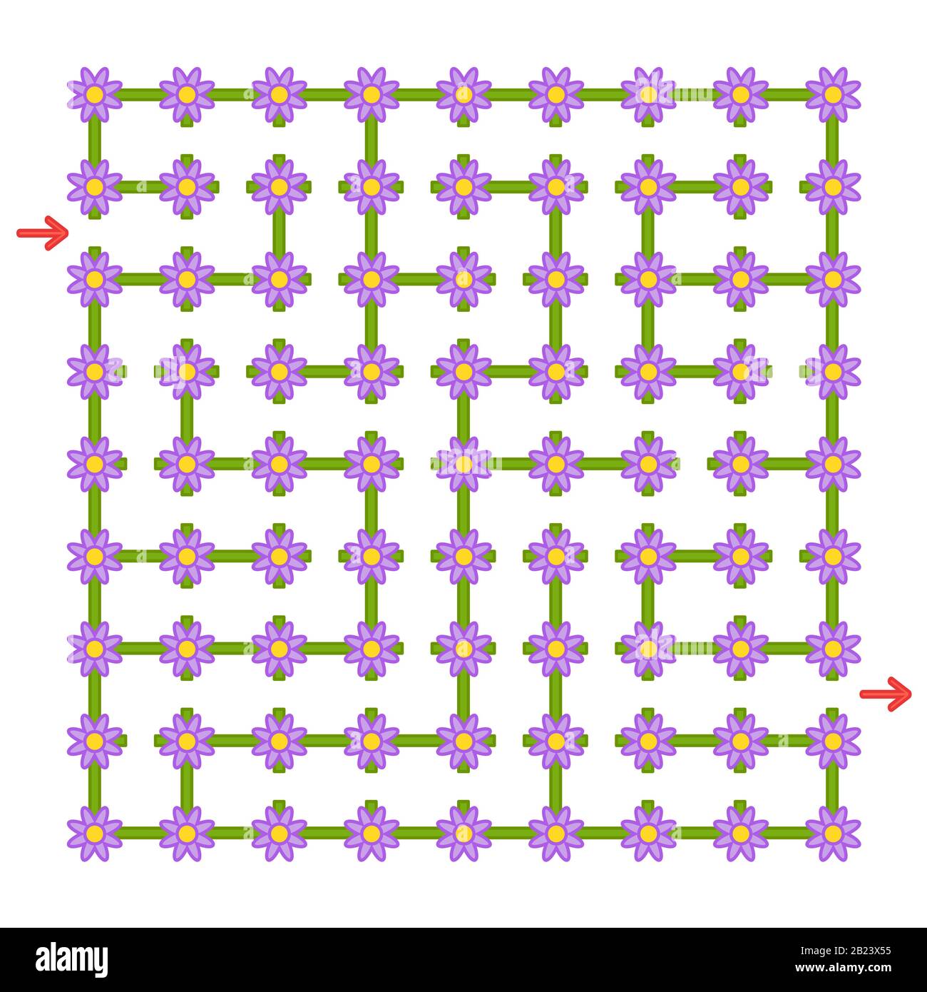 A square labyrinth. Find the way out from the center. Simple flat ...
