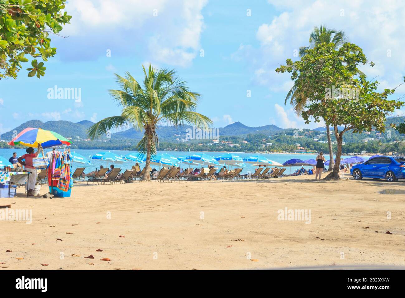 Castries, Saint Lucia - November 23, 2019. Tourists at Vigie Beach on a ...