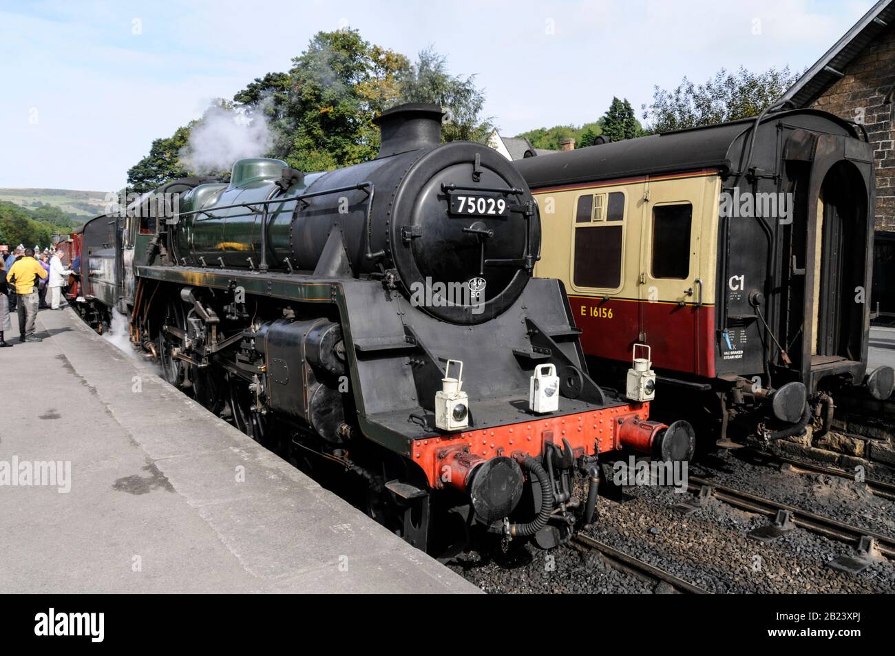 The steam locomotive, No: 75029 is ‘The Green Knight’ at Grosmont rail ...