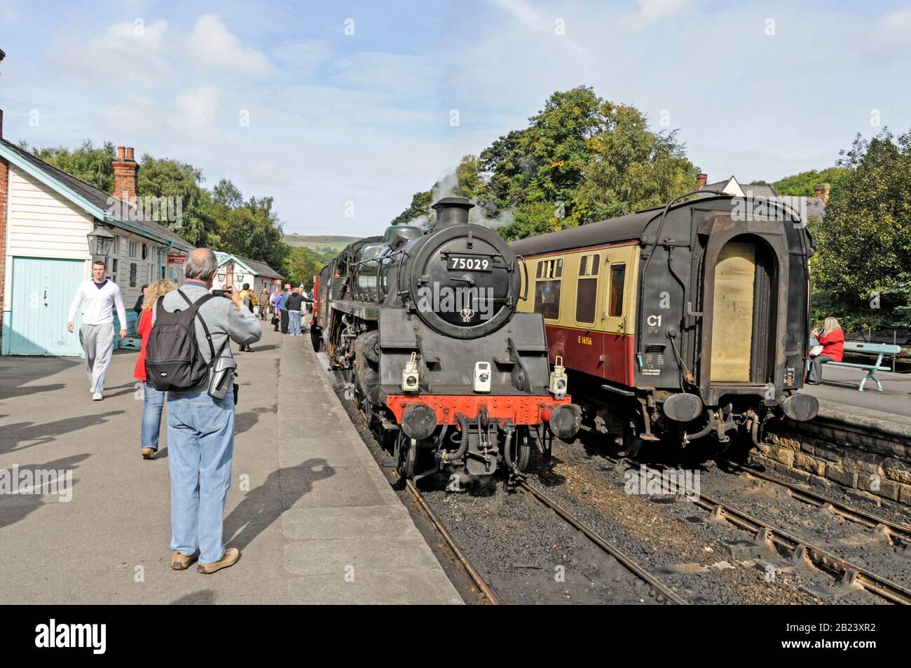 The steam locomotive, No: 75029 is ‘The Green Knight’ at Grosmont rail ...