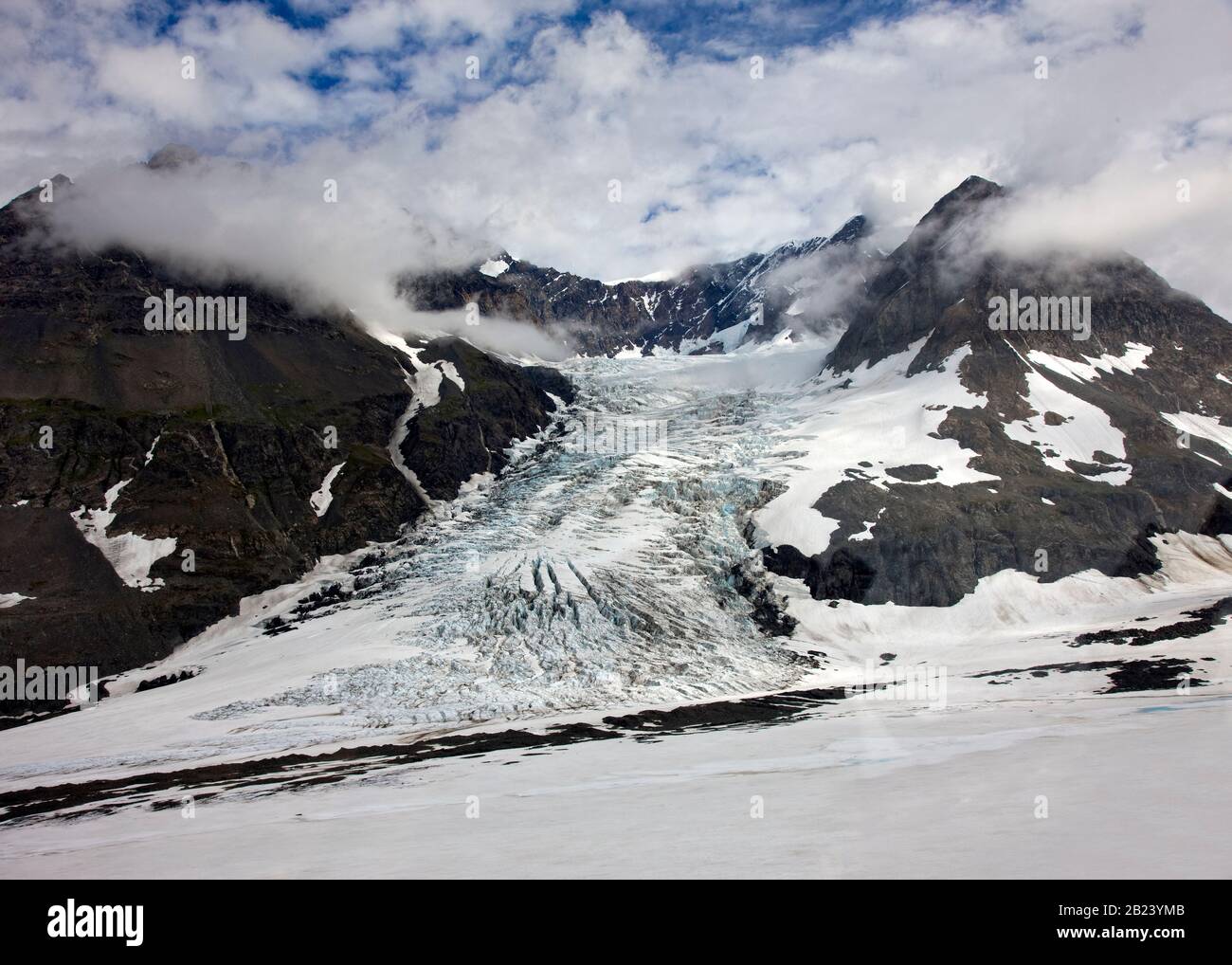 ALASKA, USA - 07 Aug 2008 - Aerial view of a calving glacier in Prince ...