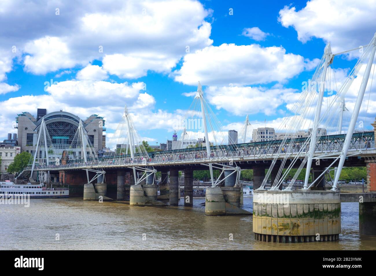 Hungerford Bridge and Golden Jubilee Bridges in London, UK Stock Photo ...