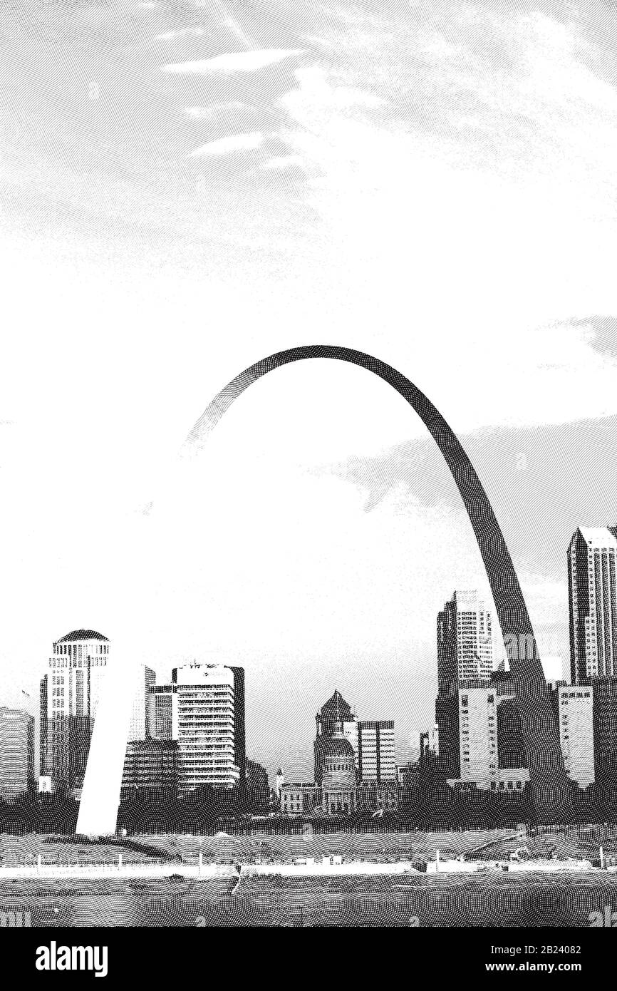 Engraved Illustration of the Gateway Arch, St. Louis, Missouri Stock ...