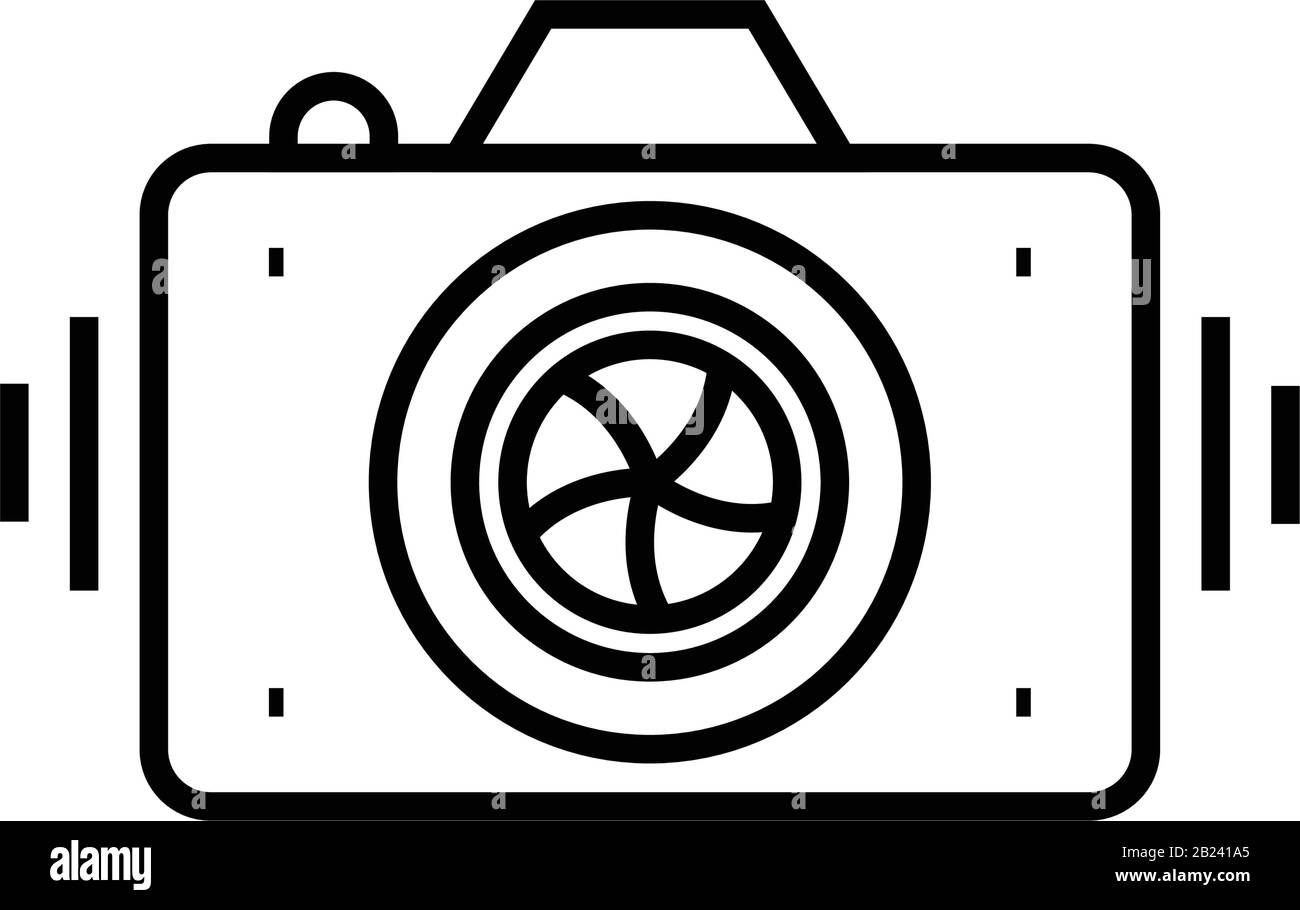 Photo camera line icon, concept sign, outline vector illustration ...