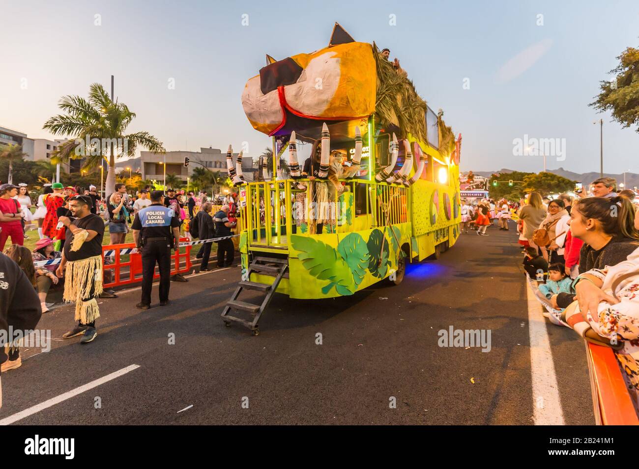 SANTA CRUZ DE TENERIFE, SPAIN - FEBRUARY 25, 2020: Coso parade - along ...