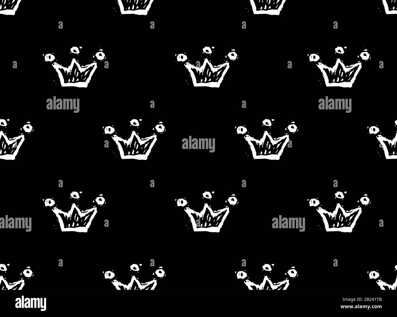 White crowns on black background seamless doodles pattern Stock Vector ...