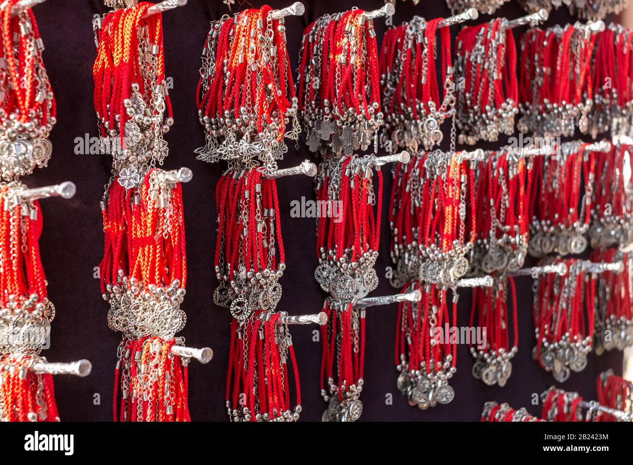 Sibiu city, Romania - February 29, 2020. People look at martisor at big ...
