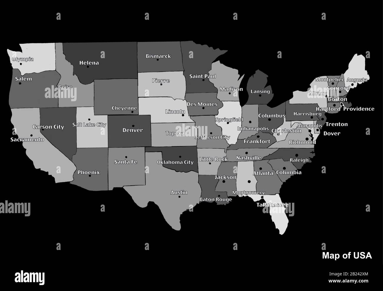 Us Map With Cities Black And White