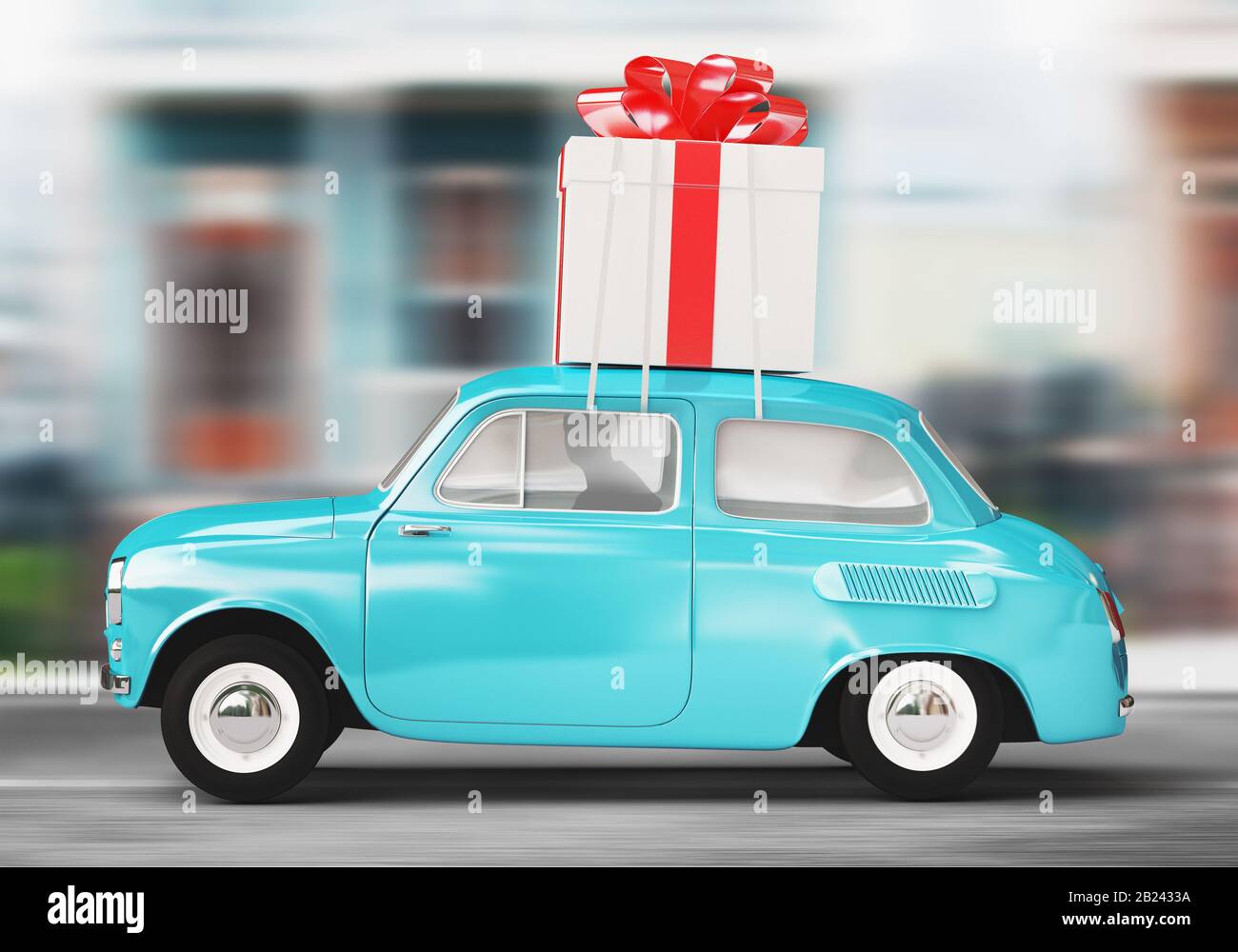 Present concept - Car carrying gift box. 3d rendering Stock Photo - Alamy