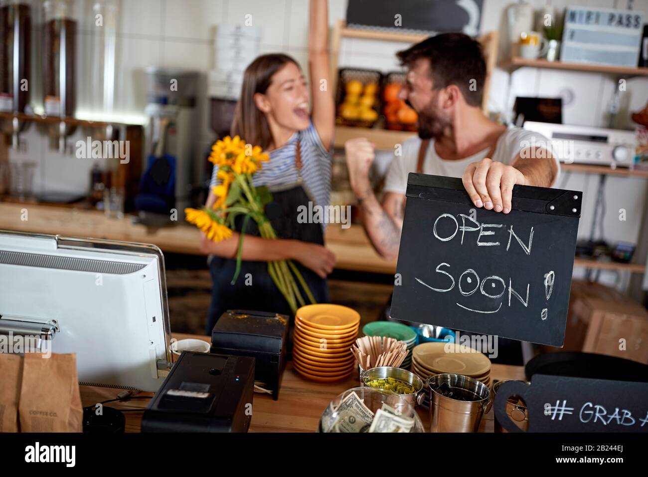 Coffee shop open soon hi-res stock photography and images - Alamy