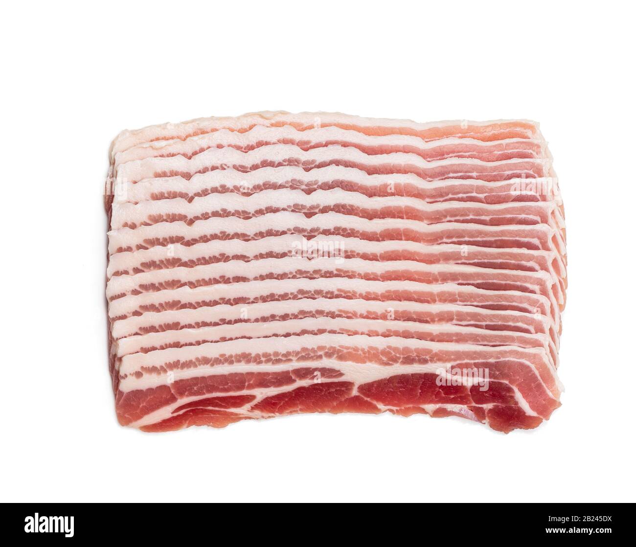 Rows of raw sliced smoked bacon isolated on white Stock Photo - Alamy