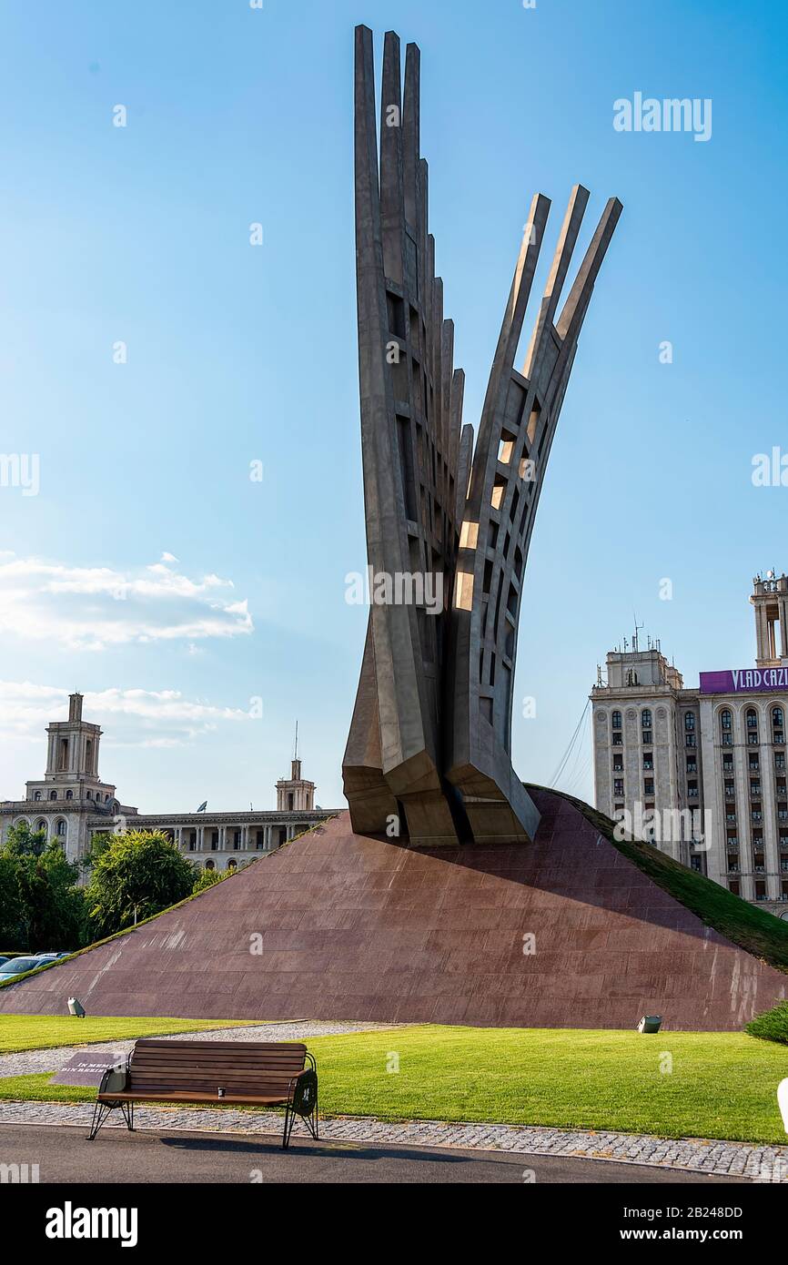 Bucharest, Romania - Aug 2019: Wings monument celebrating the memory of ...