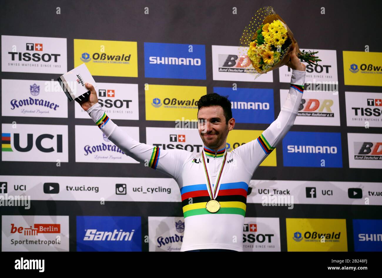France's Thomas Benjamin, gold, on the podium for the Men's Omnium ...