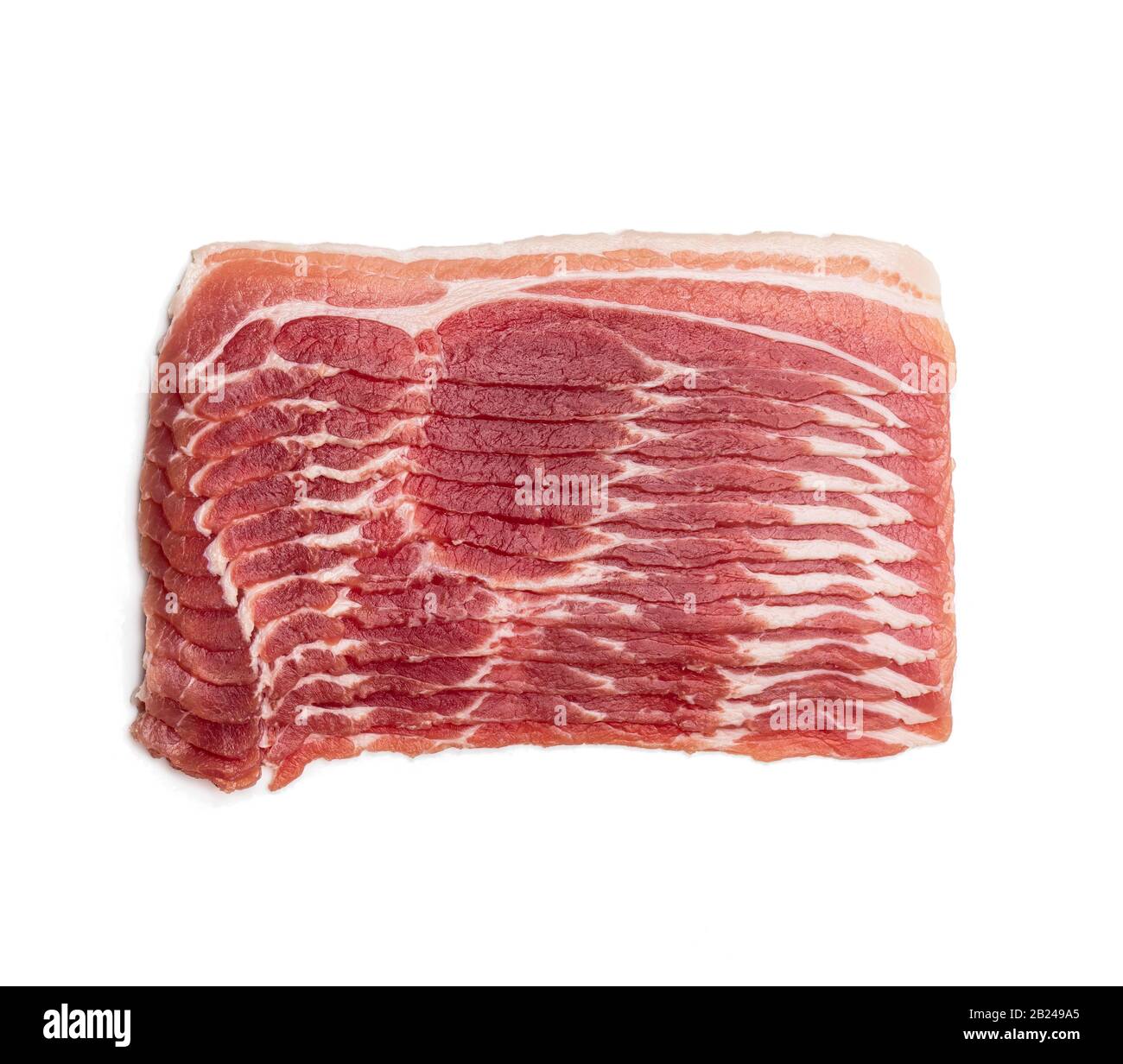 Rows of raw sliced smoked bacon isolated on white Stock Photo - Alamy