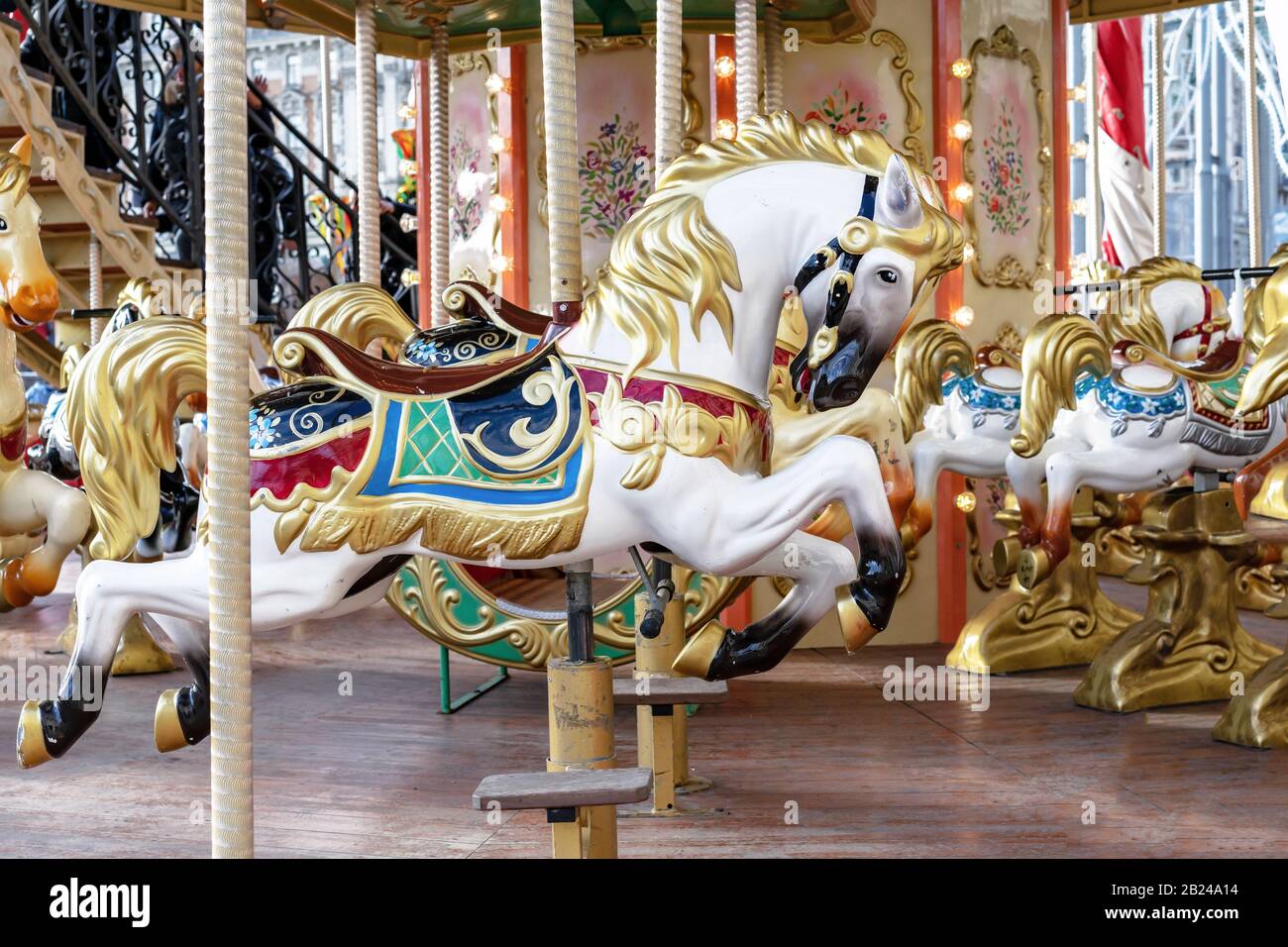 Horse in vintage style on a children's circular carousel Stock Photo ...