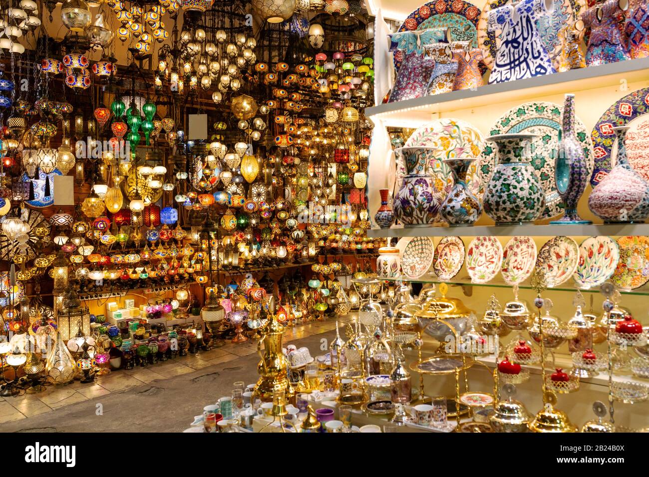 Istanbul / Turkey - 01/21/2019: View of some shops selling colorful ...