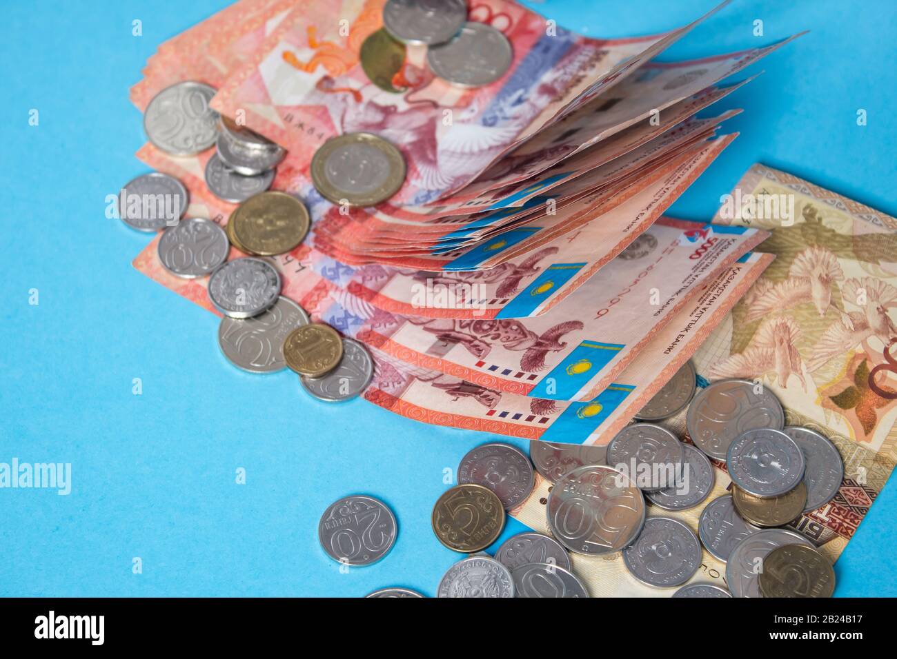 Tenge KZT on blue background. Banknotes tenge. Money Kazakhstan Tenge ...