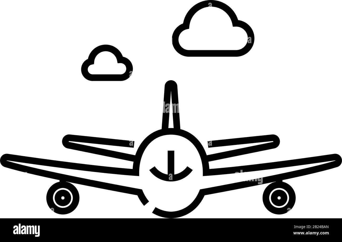 Plane flight line icon, concept sign, outline vector illustration ...