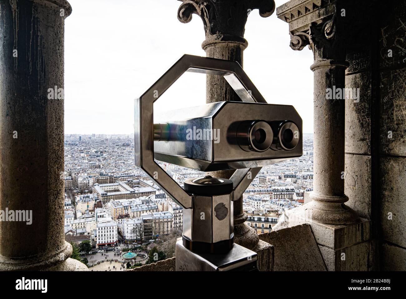 Viewing scope on the dome of Basilica of the Sacred Heart of Paris ...