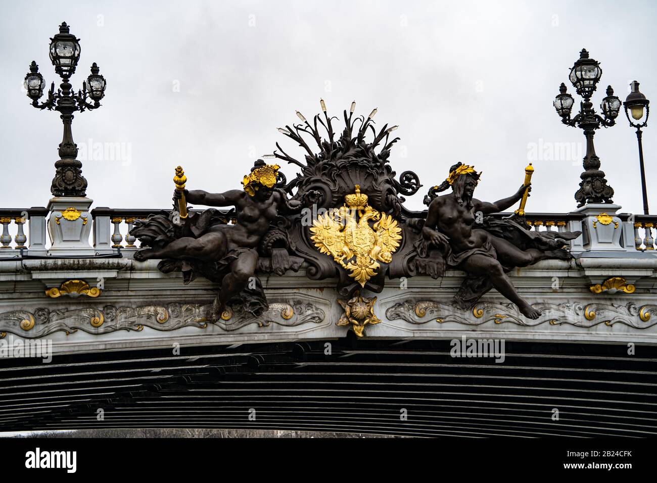 Relief casting Nymphs of the Neva on Pont Alexandre III bridge over the ...