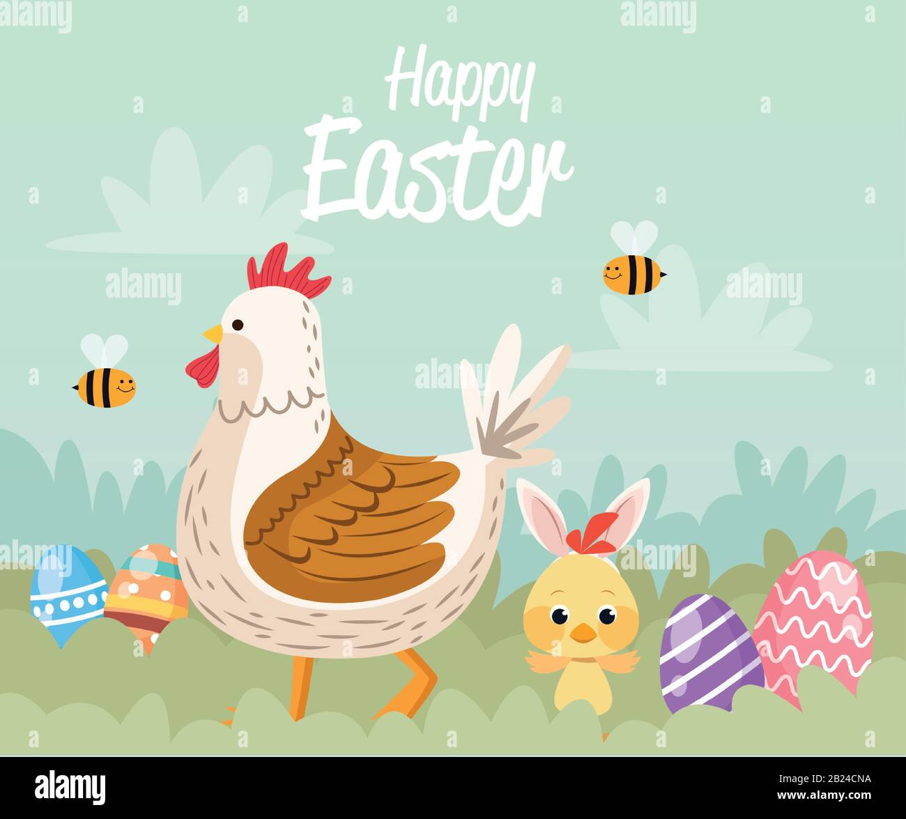 happy easter card with chicken family Stock Vector Image & Art - Alamy