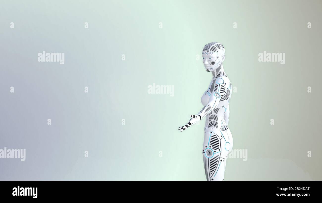 Robot points in different directions with the hand Stock Photo - Alamy