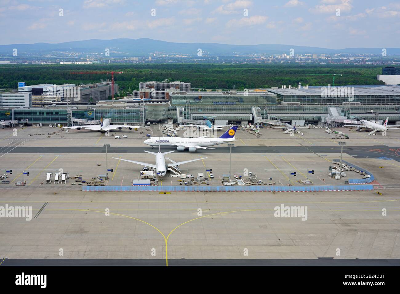 FRANKFURT, GERMANY -11 MAY 2018- Aerial view of the Frankfurt Airport ...