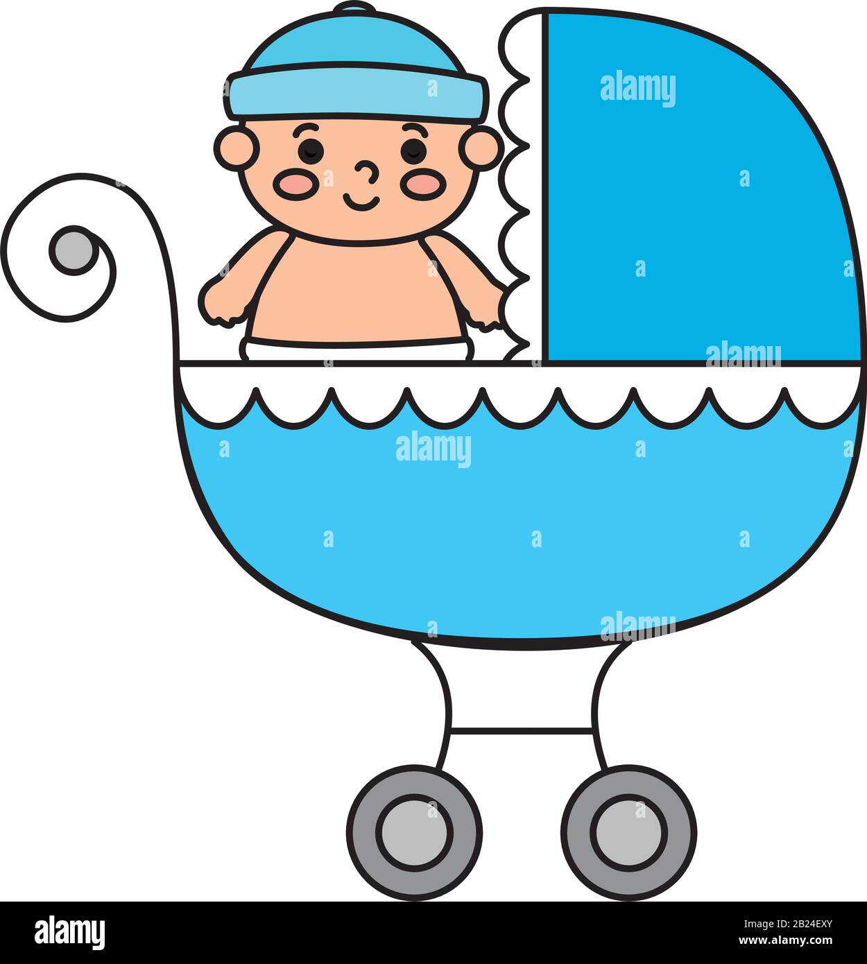 cute little boy in baby cart transportation Stock Vector Image & Art ...