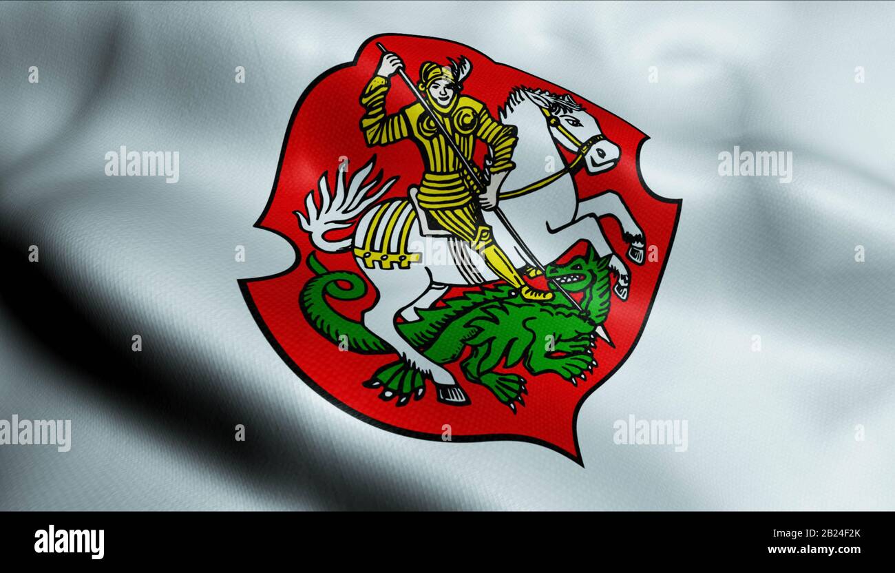 3D Illustration of a waving coat of arms flag of Bendorf (Germany ...