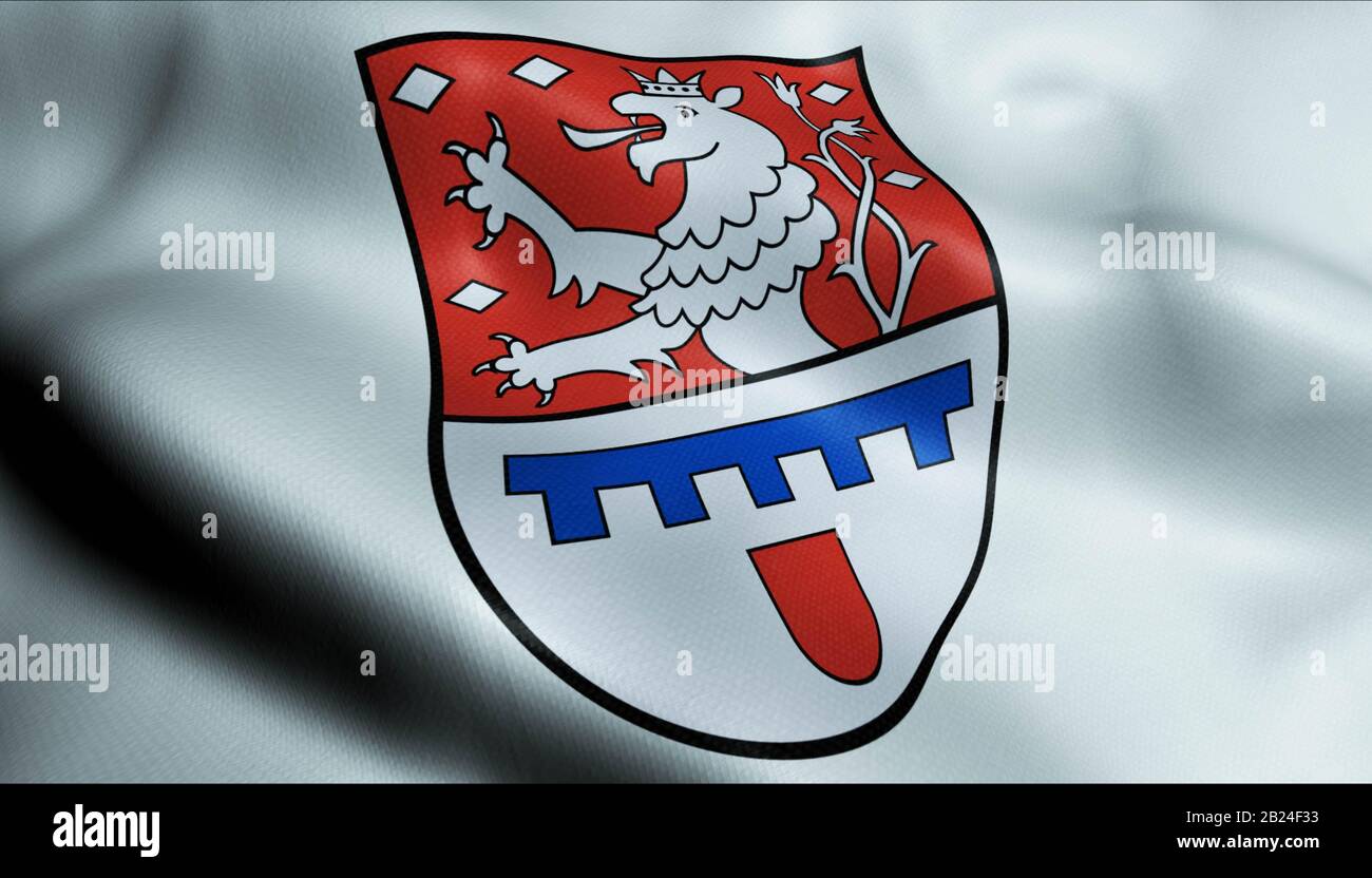 3D Illustration of a waving coat of arms flag of Bedburg (Germany ...