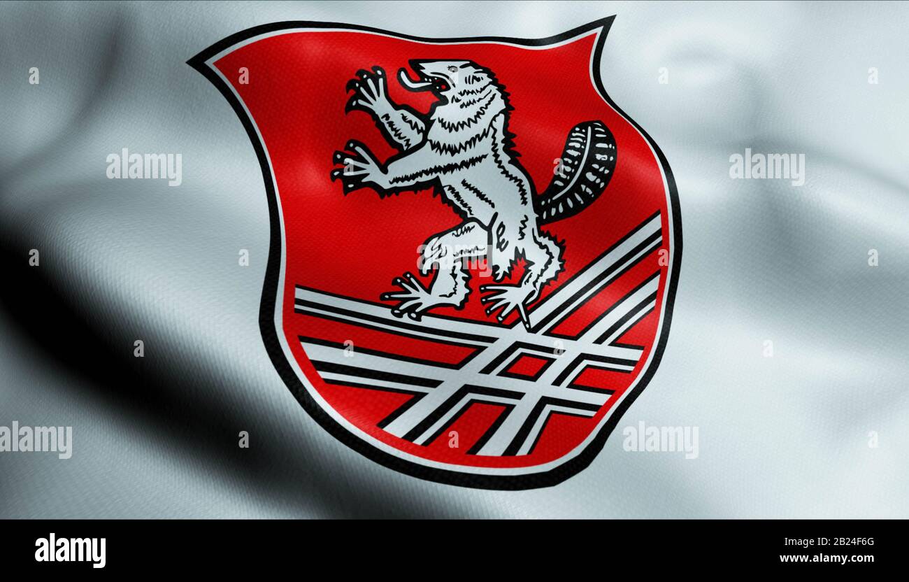 3D Illustration of a waving coat of arms flag of Bebra (Germany country ...