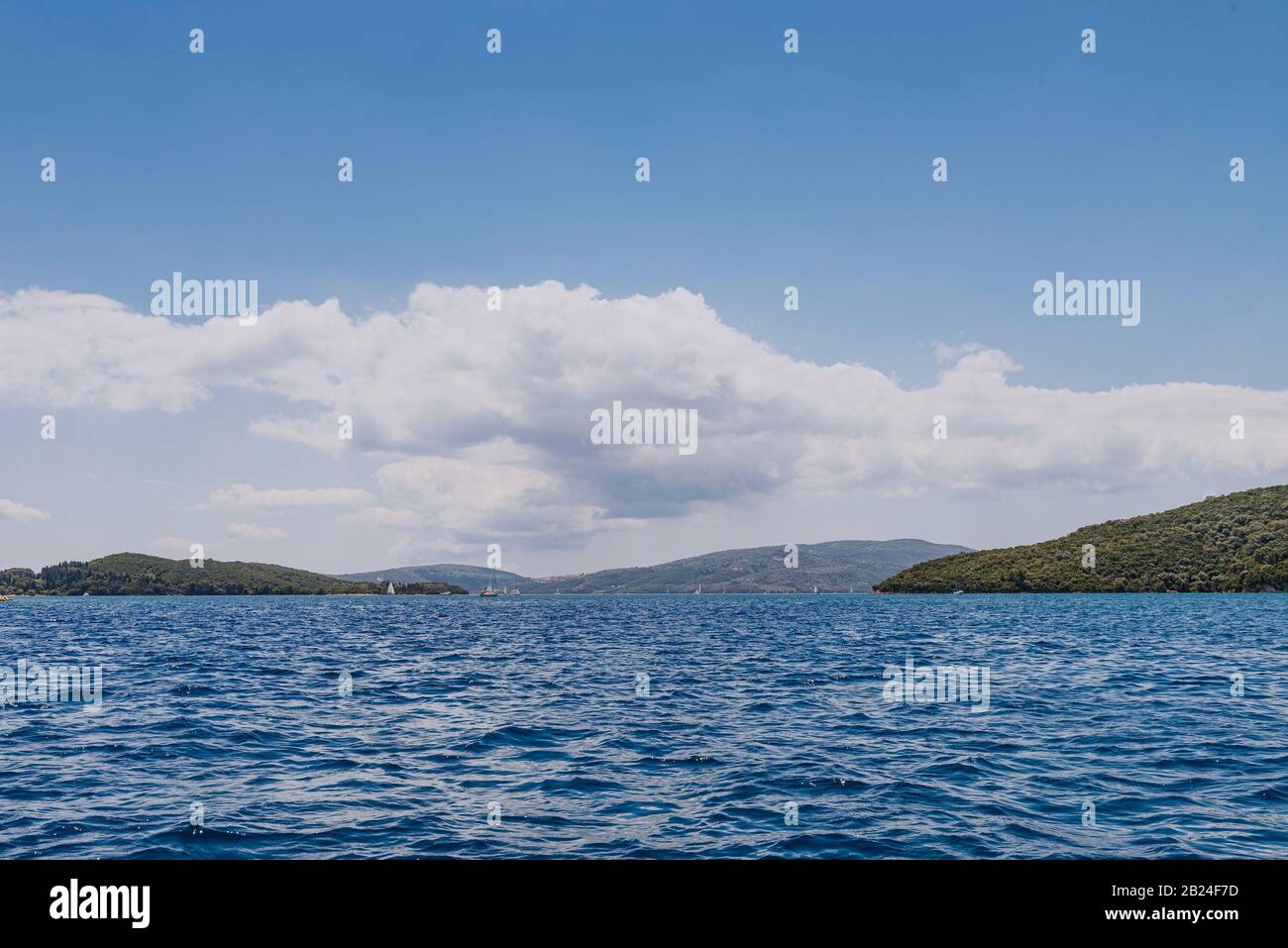 Greek Island viewed from the sea. Beautiful sea landscapes on Island in ...