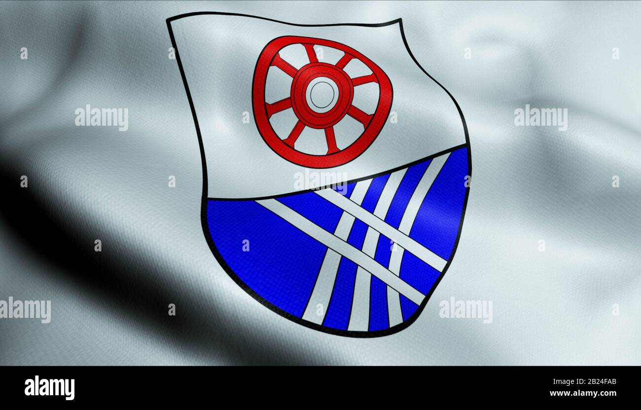 3D Illustration of a waving coat of arms flag of Bargteheide (Germany ...