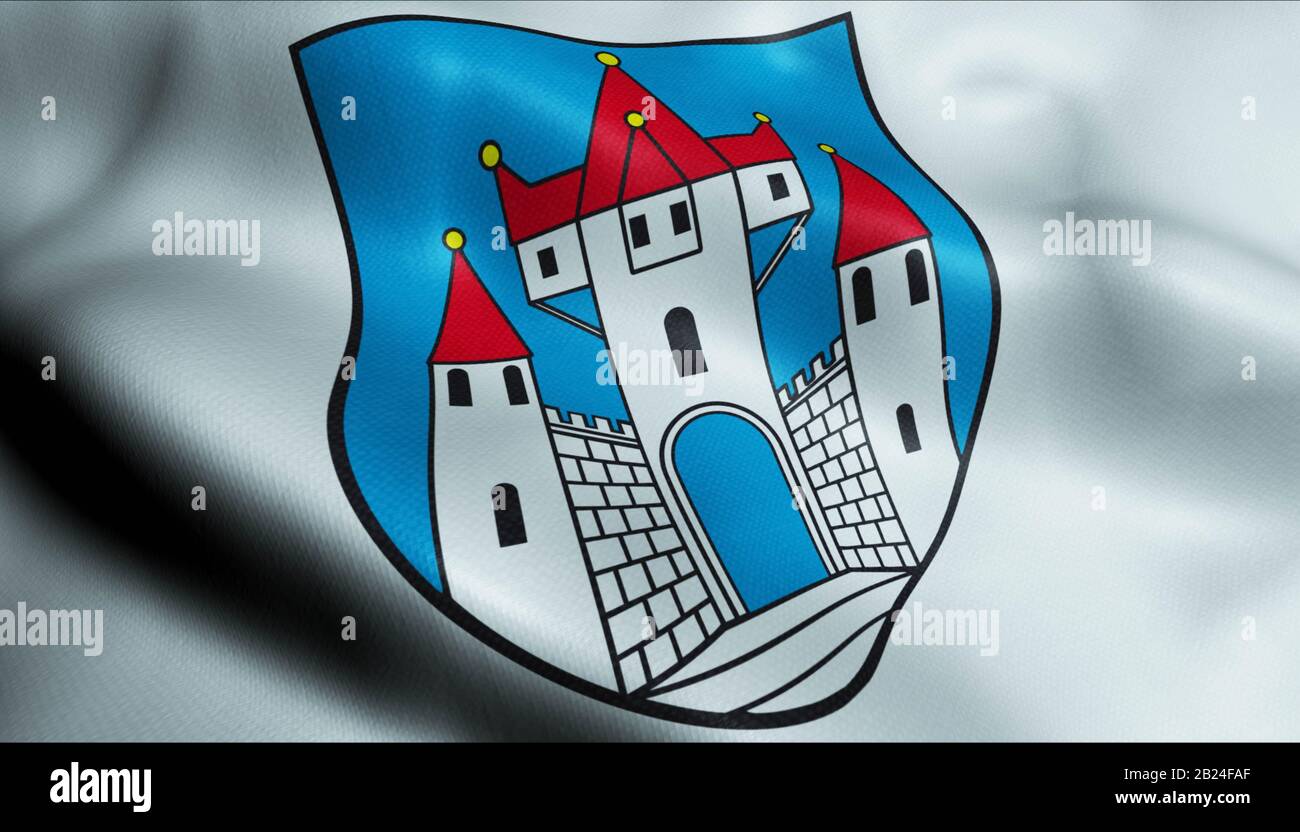 3D Illustration of a waving coat of arms flag of Barby (Germany country ...