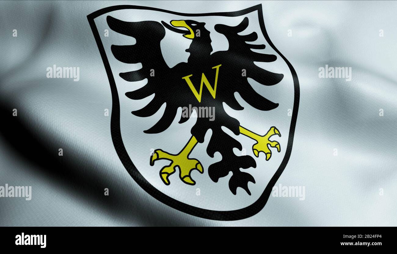 3D Illustration of a waving coat of arms flag of Bad Windsheim (Germany ...